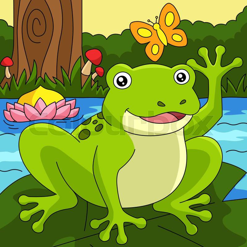 This cartoon illustration shows a frog illustration. | Colourbox