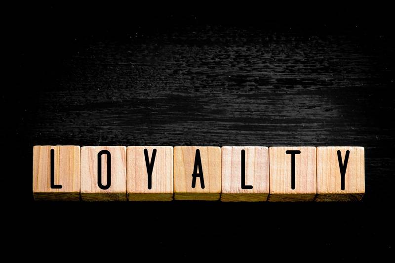 Word Loyalty.Wooden small cubes with letters isolated on bla | Colourbox