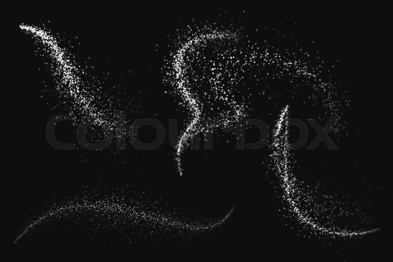 Falling white dust and powder particles forming curved swirl | Colourbox