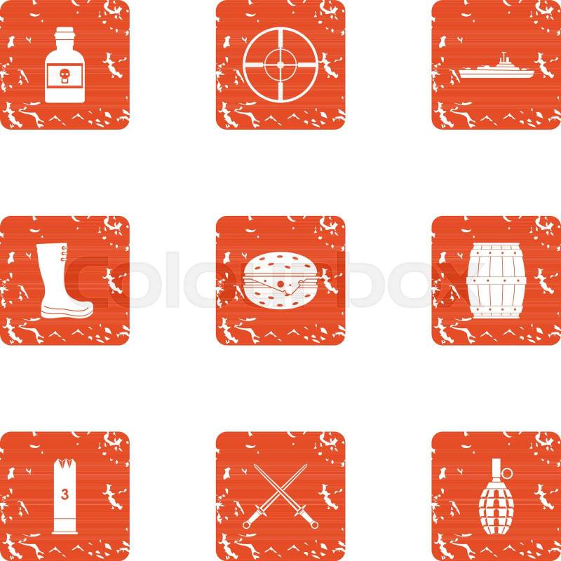 Warmonger icons set. Grunge set of 9 warmonger vector icons | Colourbox